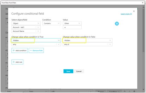word add in using hidden fields in the conditional mapping