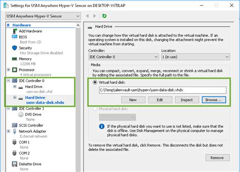 creating the hyper v virtual machine for the usm anywhere sensor