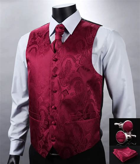 Buy Ve07 Red Paisley Top Design Wedding Men 100 Silk