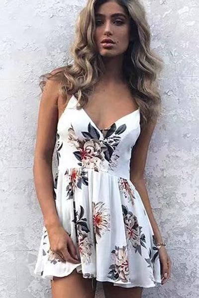 Spaghetti Straps Deep V Neck Flower Print Short Jumpsuit Slim Dresses