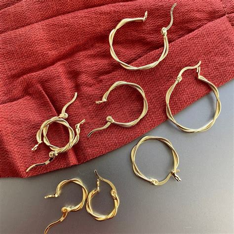 Gold Twisted Hoop Earrings Sterling Silver Gold Hoop Etsy Singapore