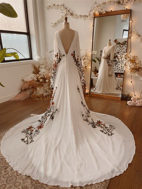 Ivory Embroidery Floral Dress Flower Embroidery White Dress Etsy Uk