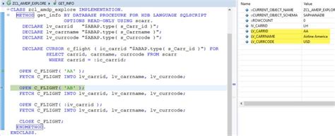 hana sql cursor sapcodes