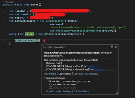 sftp connection fails with permission denied but i can connect using