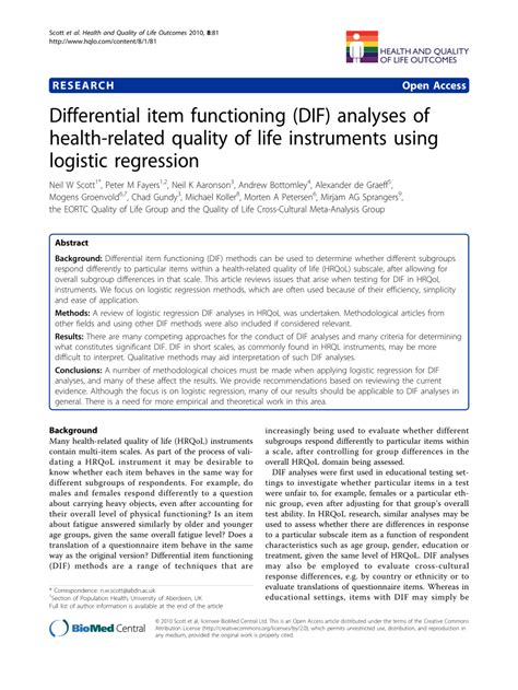 pdf differential item functioning dif analyses of health related