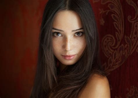 Brown Eyes Girl Stare Face Black Hair Woman Model Wallpaper