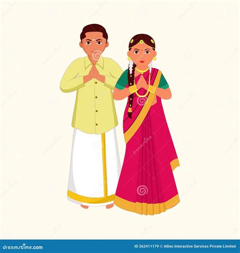 Tamil Wedding Couple In Traditional Costume Of Tamil Nadu India Vector