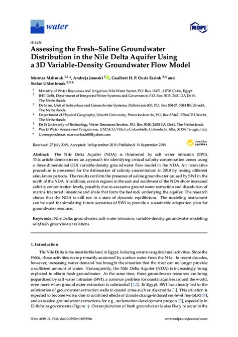 Pdf Assessing The Fresh Saline Groundwater Distribution In The Nile