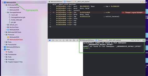 ios framework integrated filament run error dyld[34221] symbol not