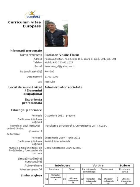 Model Cv Europass In Limba Romana Free Official European Cv Format
