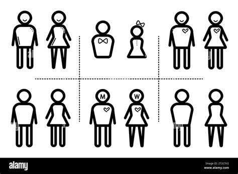 Woman And Man Black Line Icon Set Male And Female Symbols Vector