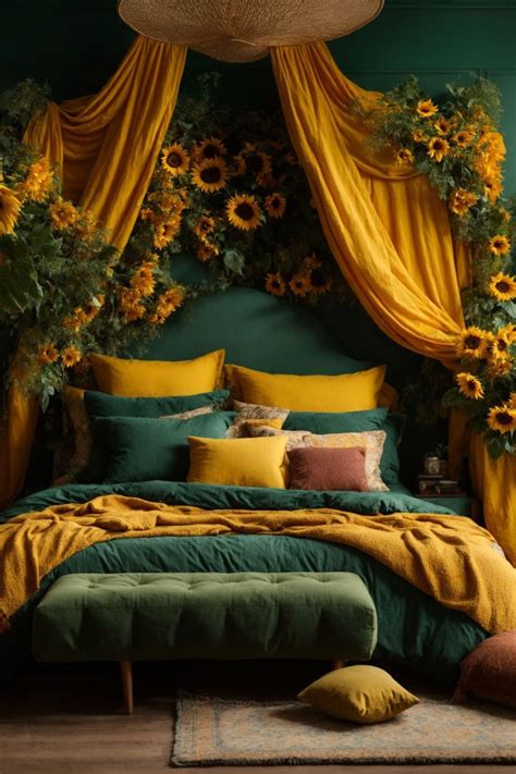 Be Cradled In The Embrace Of Sunflowers In This Serene Bedroom Oasis