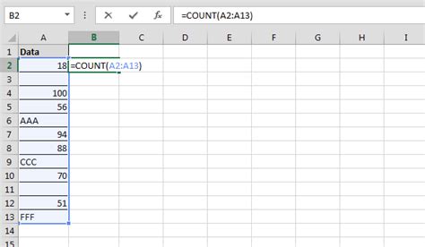 count the number of cells with numeric data in a range in microsoft excel