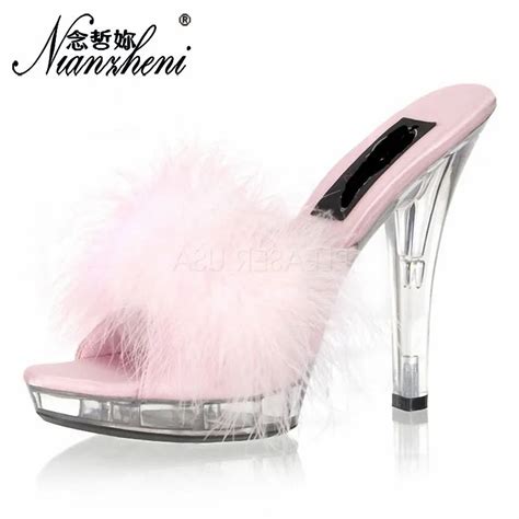 High Heels 13cm Stripper Shoes Plump Feathered Crystal Shoes Hot Sexy