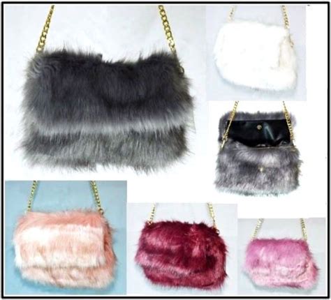 Ladies Designer Fluffy Feather Clutch Faux Fur Bag Purse Gold Chain