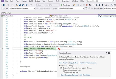 system nullreferenceexception when debugging as any cpu or x86 on 64