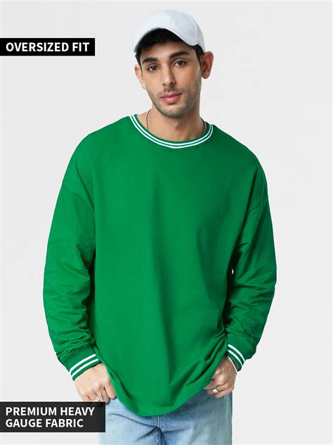 Buy Solids Kelly Green Oversized Full Sleeve T Shirt Online