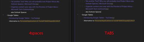 bullet point relationship lines tab vs spaces developers and api