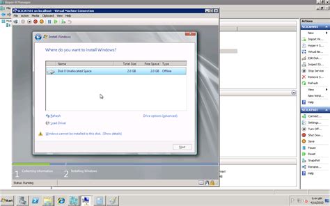 solved i m trying to install windows server 2008 on a hyper v system