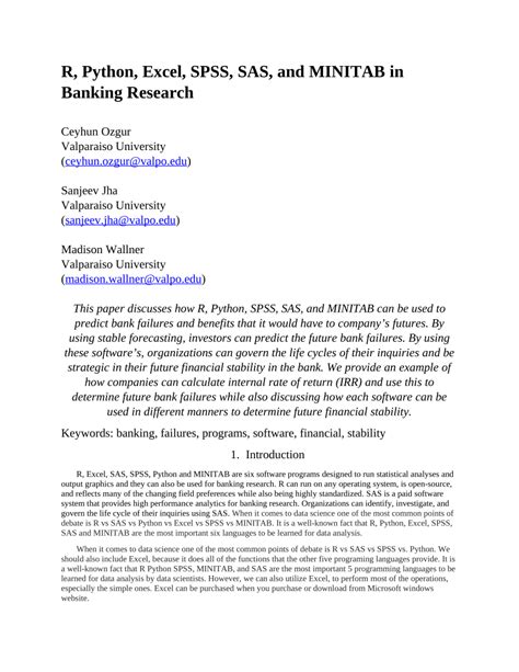 pdf r python excel spss sas and minitab in banking research