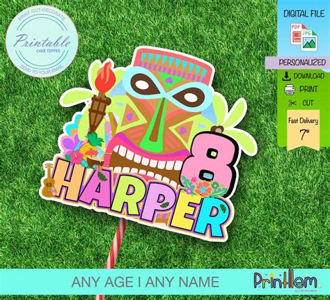Luau Cake Topper Printable Luau Cake Decorations Personalized Tiki