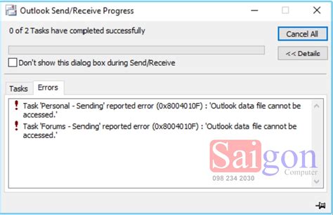sửa lỗi 0x8004010f outlook data file cannot be accessed