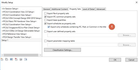 the state of the checkbox export only schedules containing ifc pset