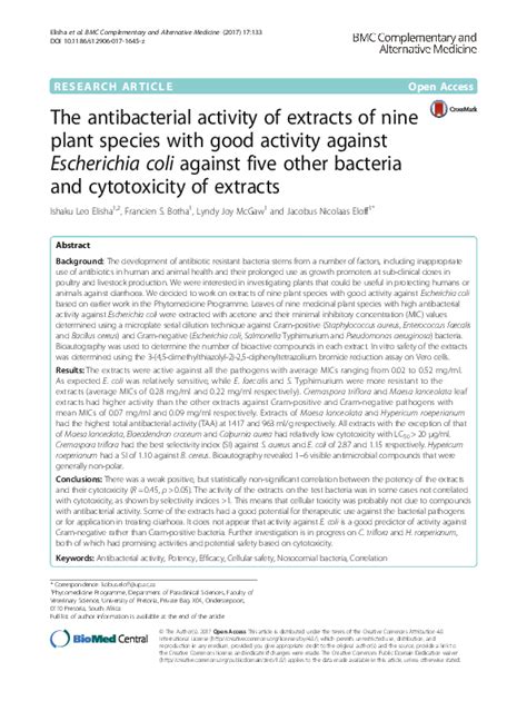 Pdf The Antibacterial Activity Of Extracts Of Nine Plant Species With
