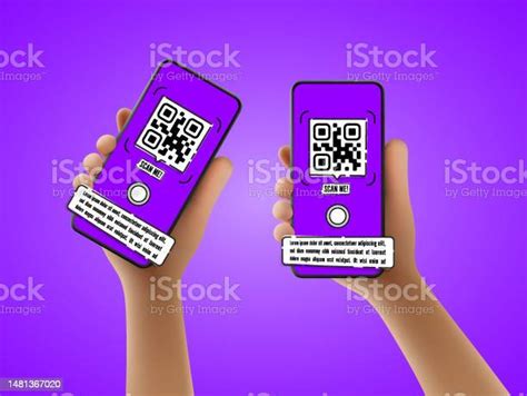 vector cartoon hand holding the black smartphone with a qr code scan me