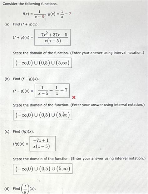 Solved Consider The Following Functions F X X−51 G X X1−7