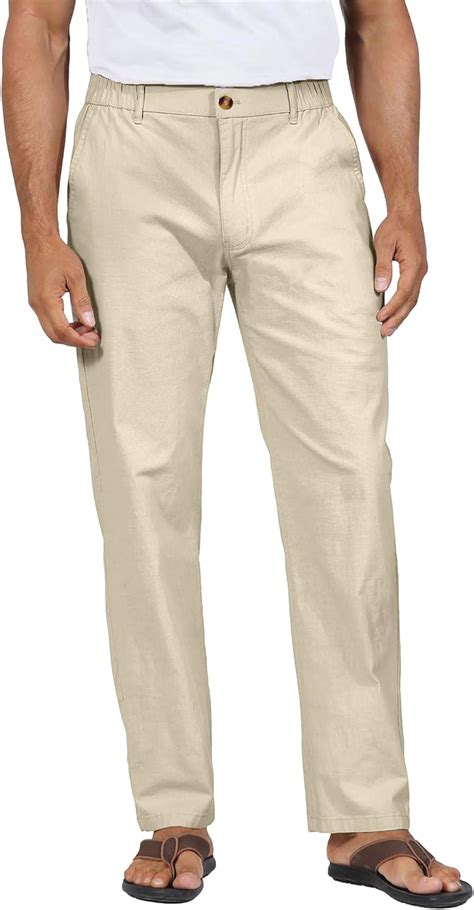 Yaohuole Mens Cotton Linen Trousers Drawstring Trousers Elasticated