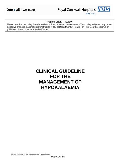 Pdf 205 Clinical Guideline For The Management Of Hypokalaemia