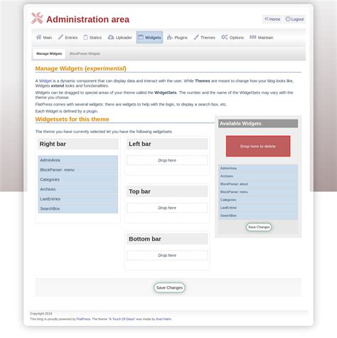 how to rearrange flatpress widgets inmotion hosting