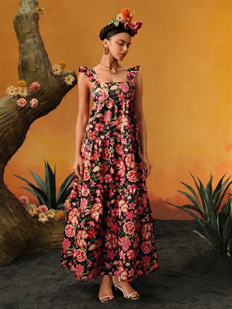 Frida Kahlo X Shein X Designer Raul Orozco Floral Printed Dress With