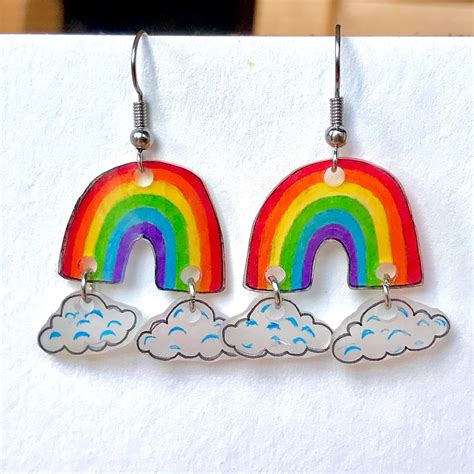 Rainbow And Cloud Dangle Earrings Etsy Funky Earrings Funky Jewelry