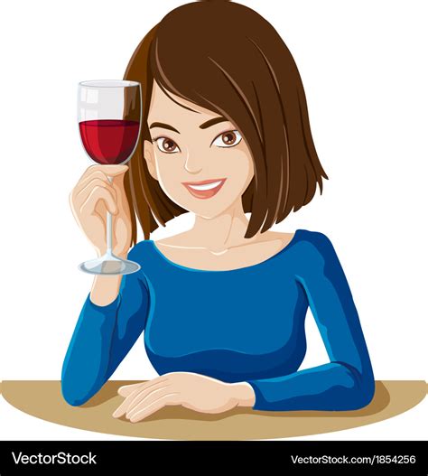 A Lady Holding A Glass Red Wine Royalty Free Vector Image