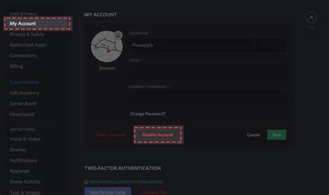 how do i disable my account discord