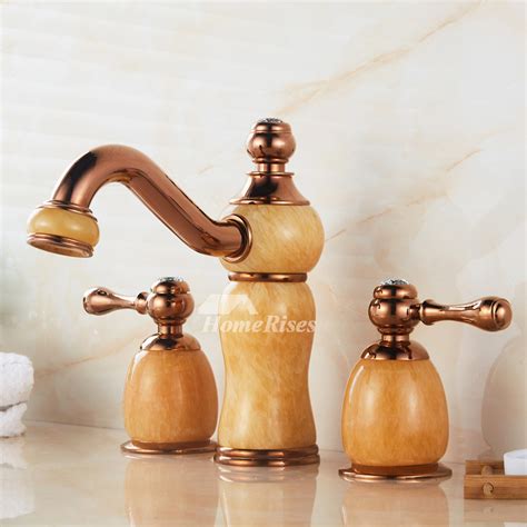 Widespread Vanity Sink Faucets Three Holes Luxury Rose Gold Brass