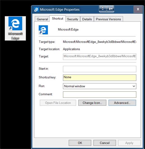 where is the microsoft edge s start menu shortcut located