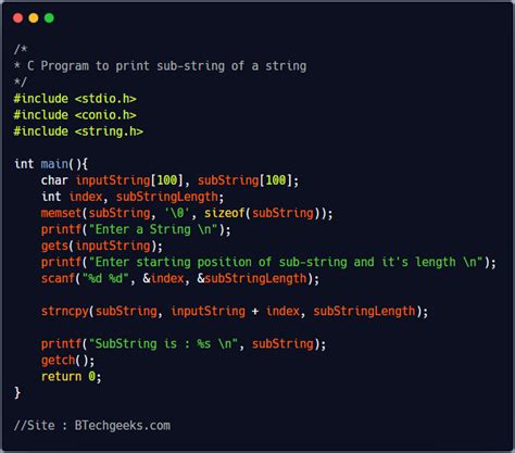 c program to fetch a substring from a string btech geeks