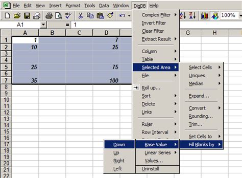 fill blank cells in a range by values or interpolate