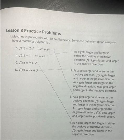Lesson 8 Practice Problems 1 Match Each Polynomial With Its End Behavior