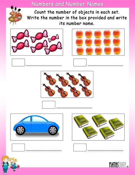 count the objects in each set and write its number and number name