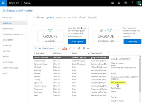 how to recover a deleted office 365 group using powershell