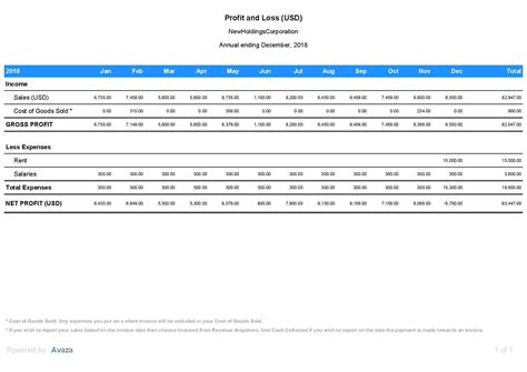profit and loss report guide avaza support