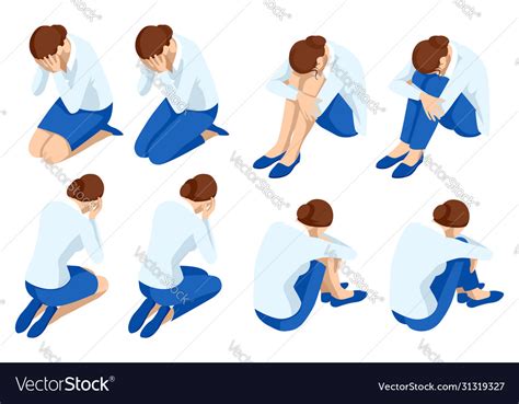 Depressed Women Sad Woman Hug Her Knee And Cry Vector Image
