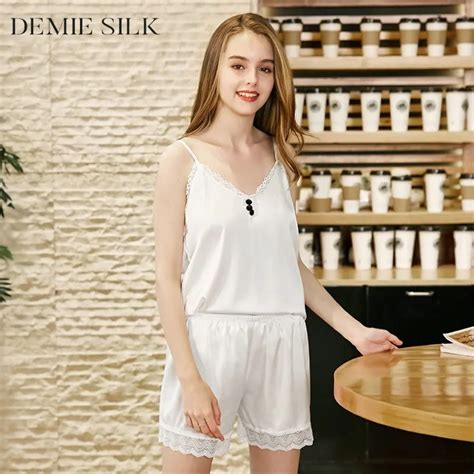 Demiesilk Women Two Piece Imitation Silk Summer Pj Lace Pajama Sets