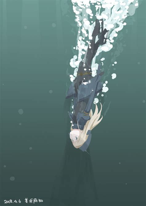 Safebooru 1girl Air Bubble Arms At Sides Asphyxiation Black Legwear
