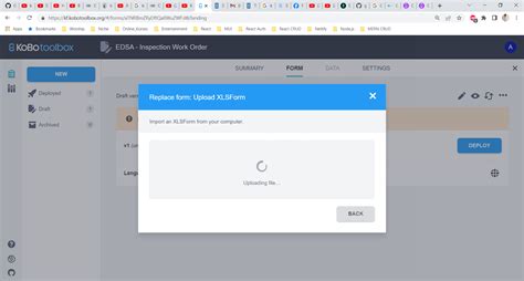 uploading file taking forever to load form building kobotoolbox
