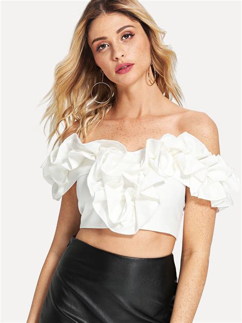 Off Shoulder Ruffle Crop Top Ruffle Crop Top Outfit Crop Tops